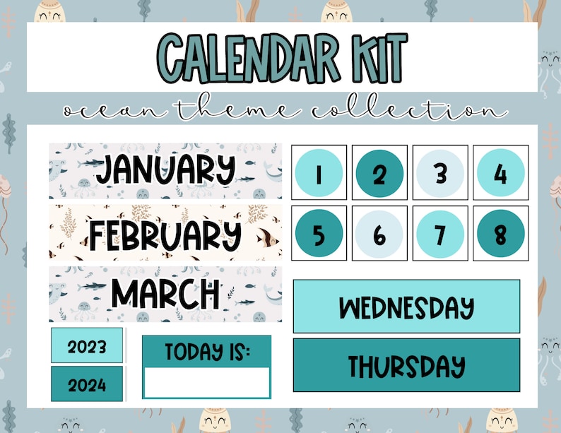 Calendar Kit - Ocean Theme - Printable Resource for Teachers - Etsy