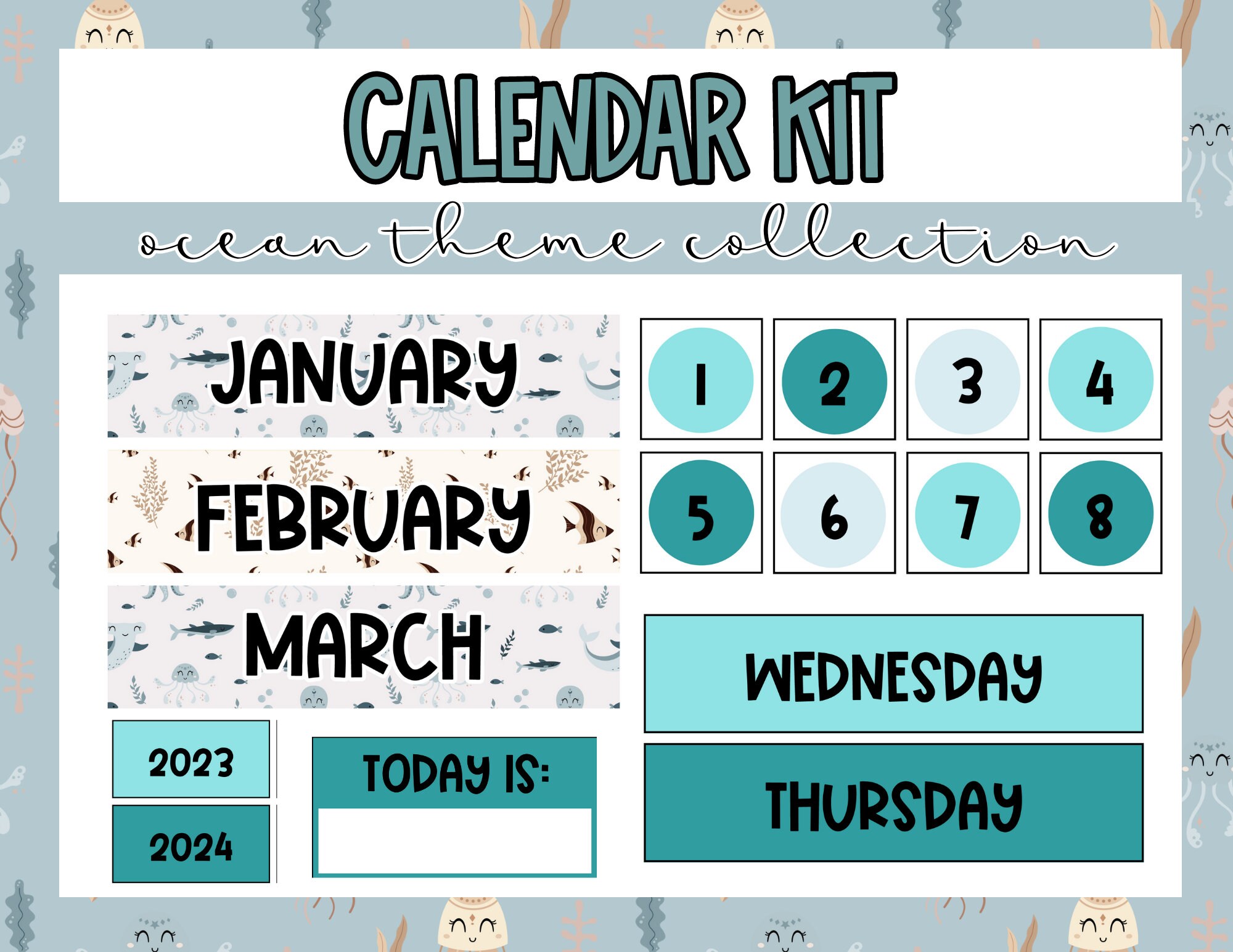 Calendar Kit - Ocean Theme - Printable Resource for Teachers - Etsy