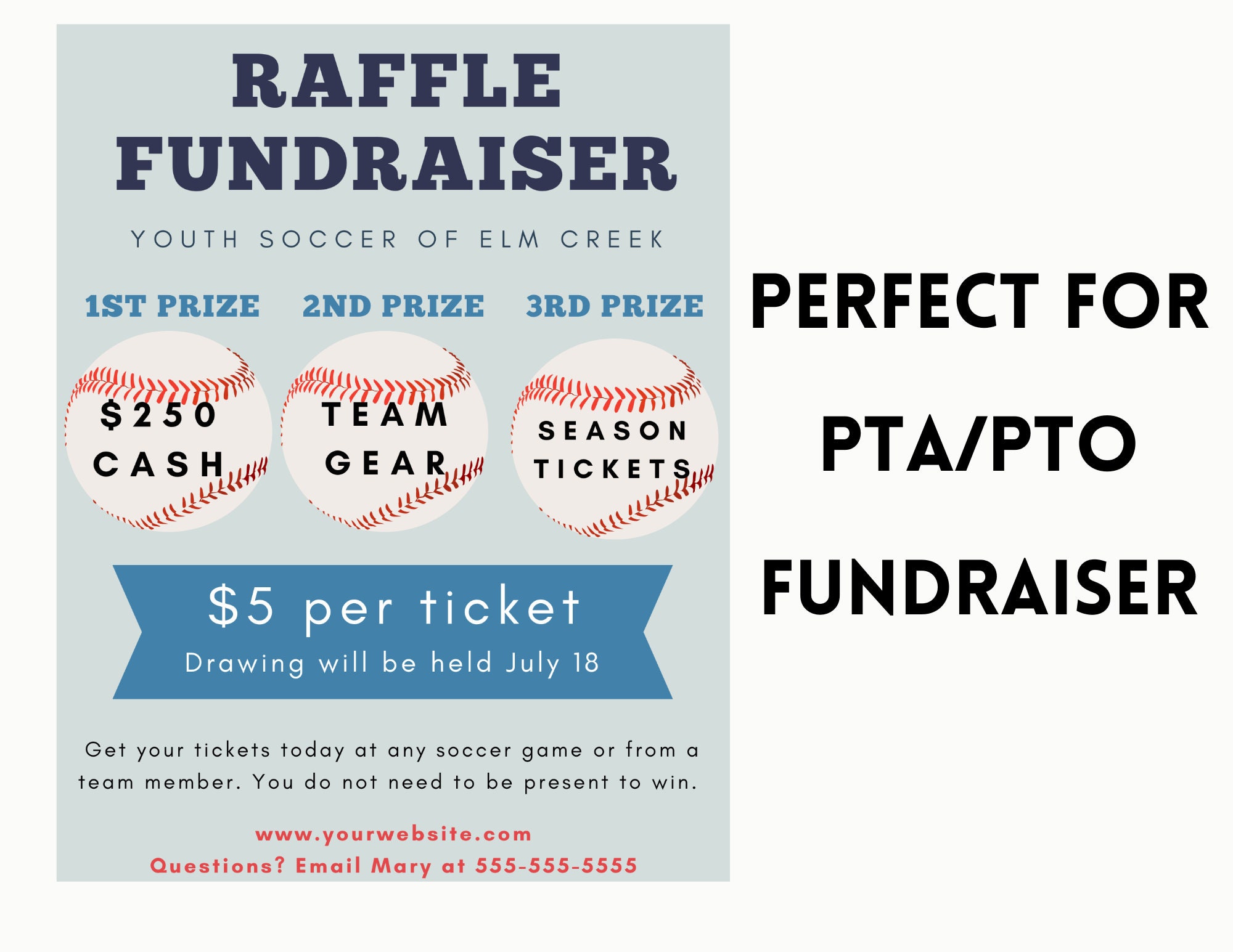 Baseball RAFFLE Fundraiser Editable Template for PTO and PTA. Flyer for ...