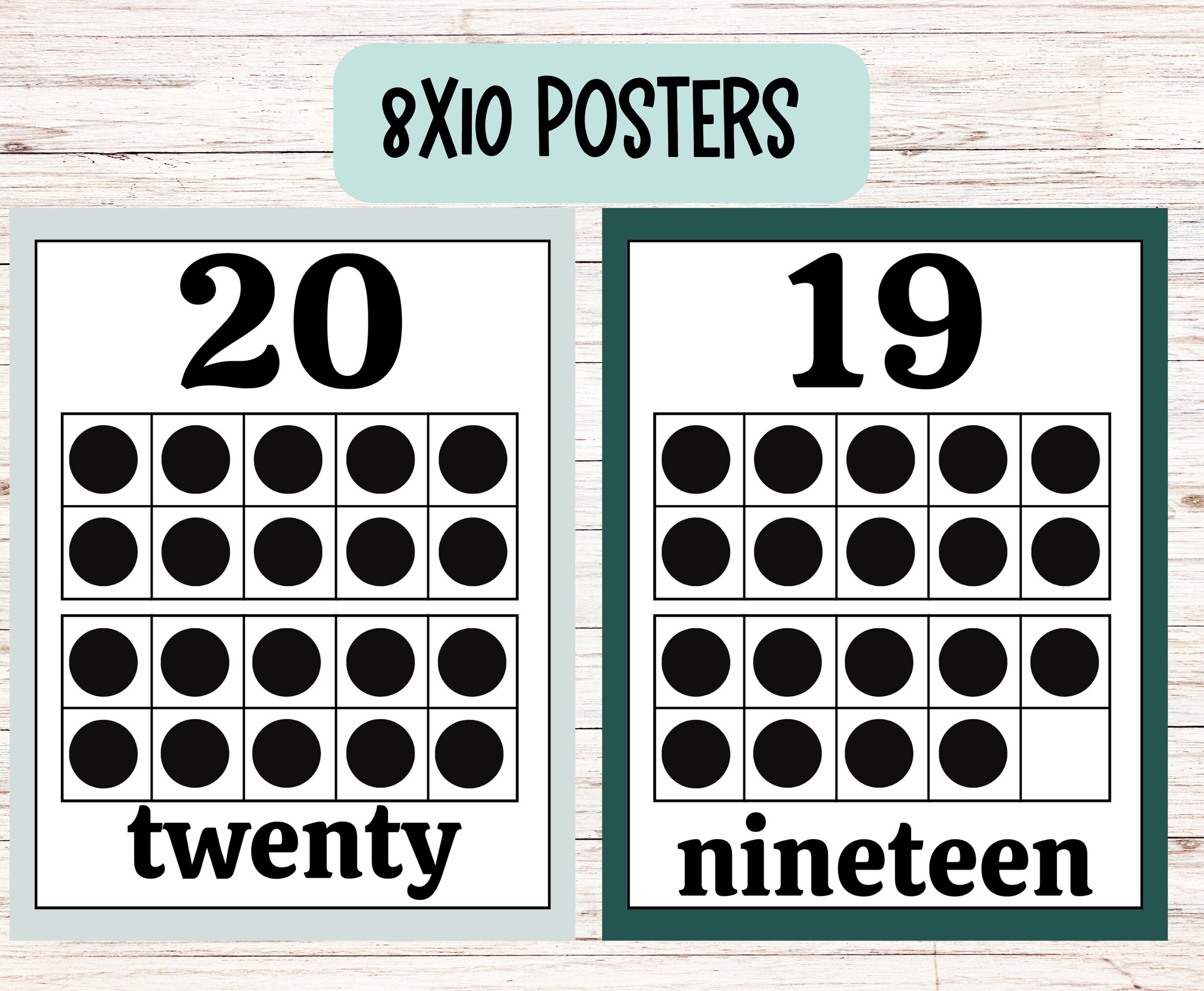 Calming Green Theme Ten Frames 0-20 Number Posters for Classroom - Etsy