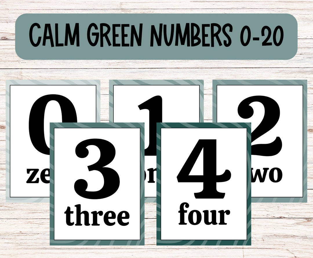 Prinatble Calming Green Posters Numbers 0-20 for Classroom Teacher ...