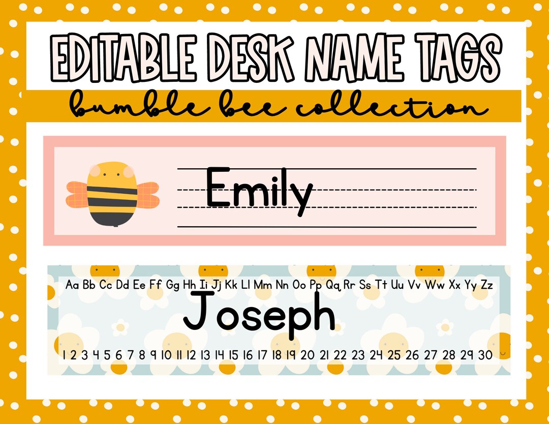 Desk Name Tags for Students With Bumble Bee Theme - Etsy