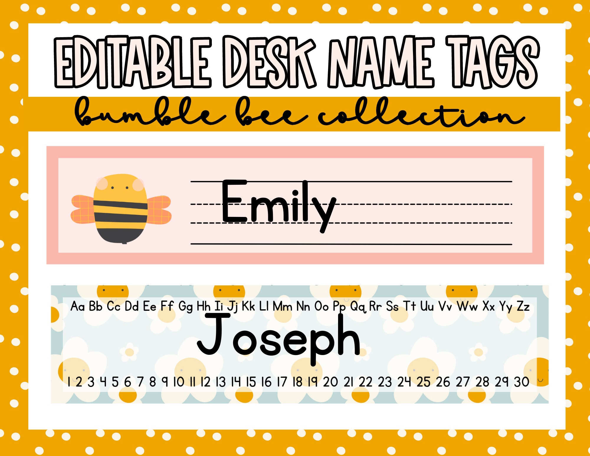 Desk Name Tags for Students With Bumble Bee Theme - Etsy