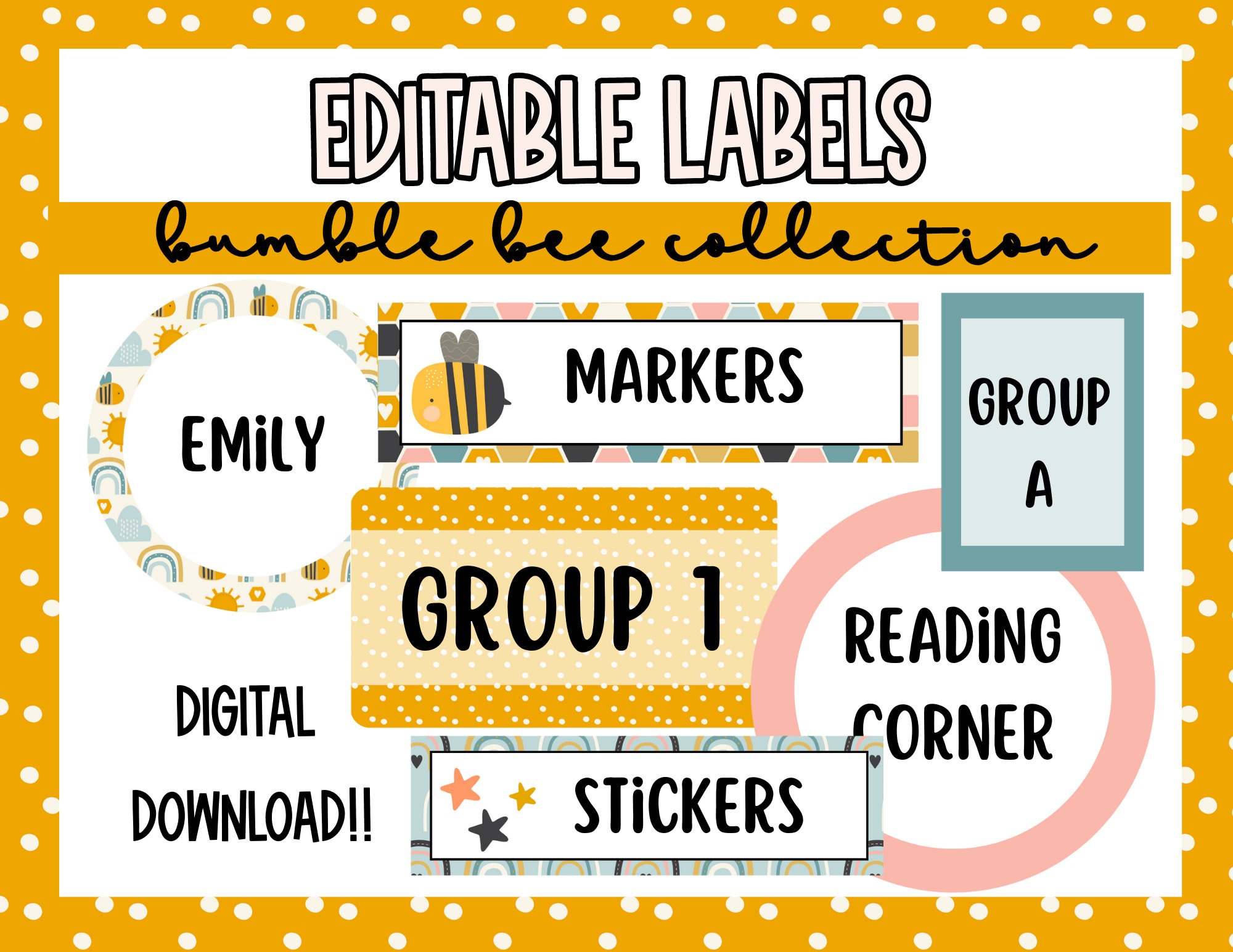 Bumble Bee Theme Student Name Tags and Labels - Etsy