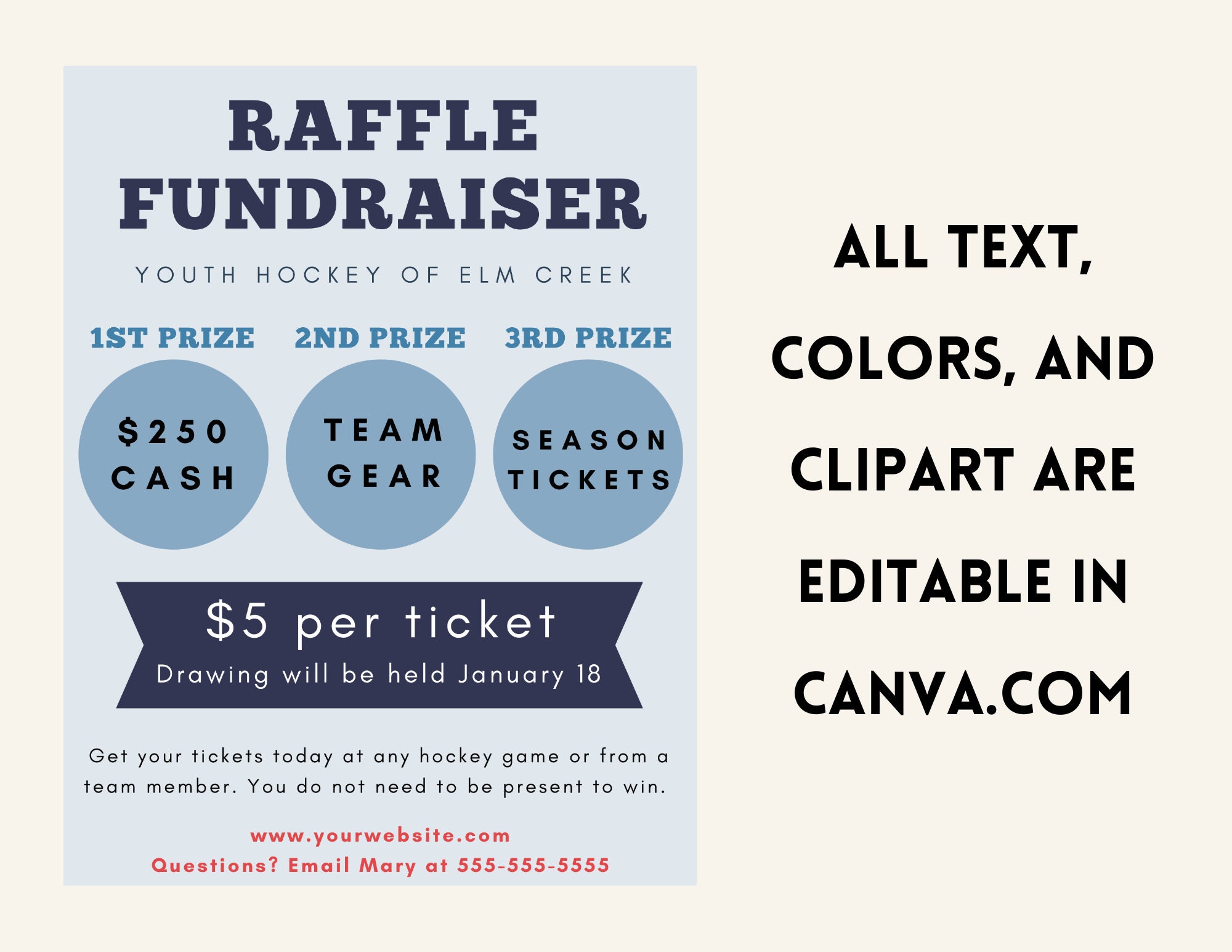 RAFFLE Fundraiser Editable Template for PTO and PTA. Flyer for Youth ...