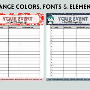 DIY Volunteer Sign up Sheet for Holidays, Events and Fundraisers ...