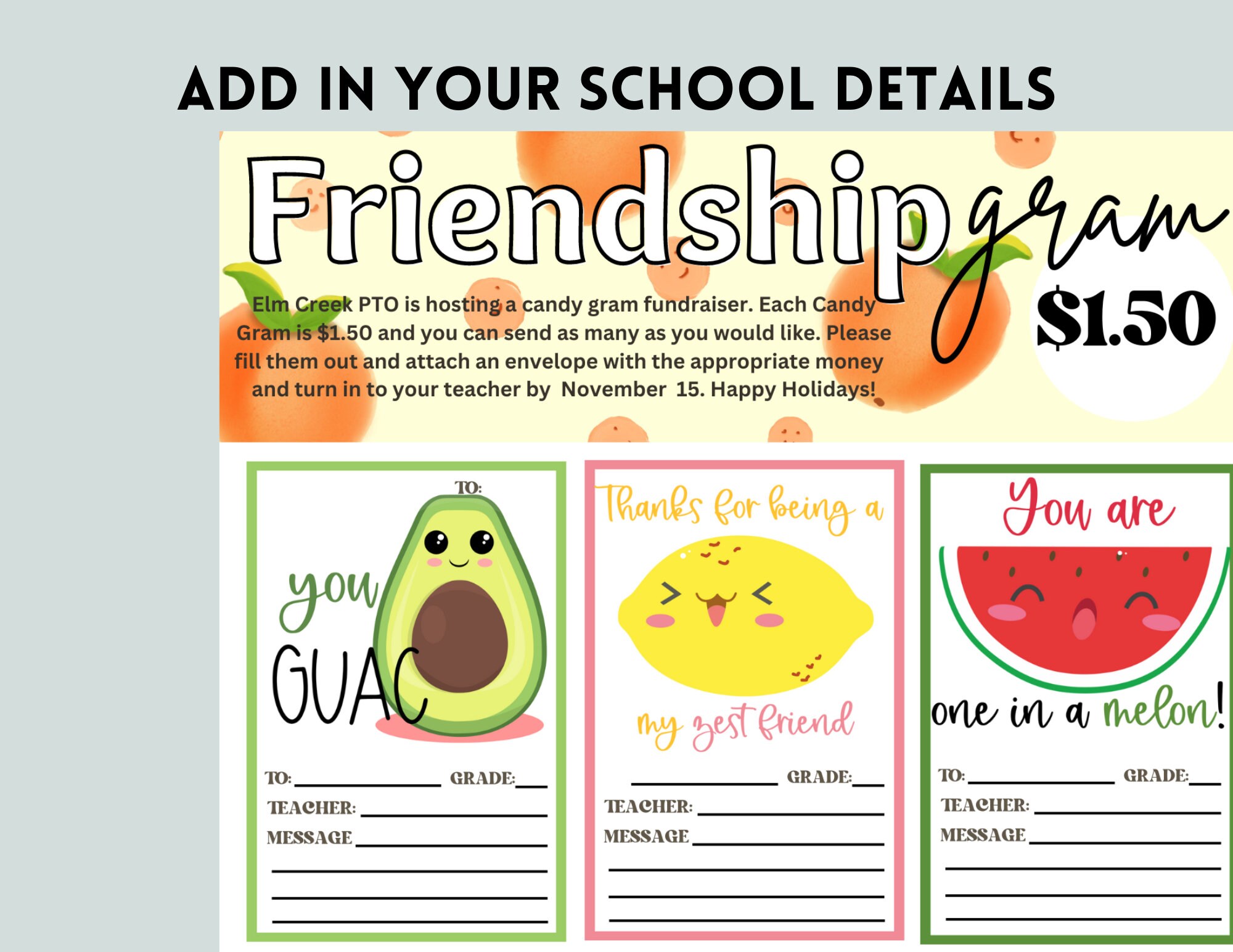 Candy Gram for School Fundraiser Idea PTO/PTA Events| Editable and ...