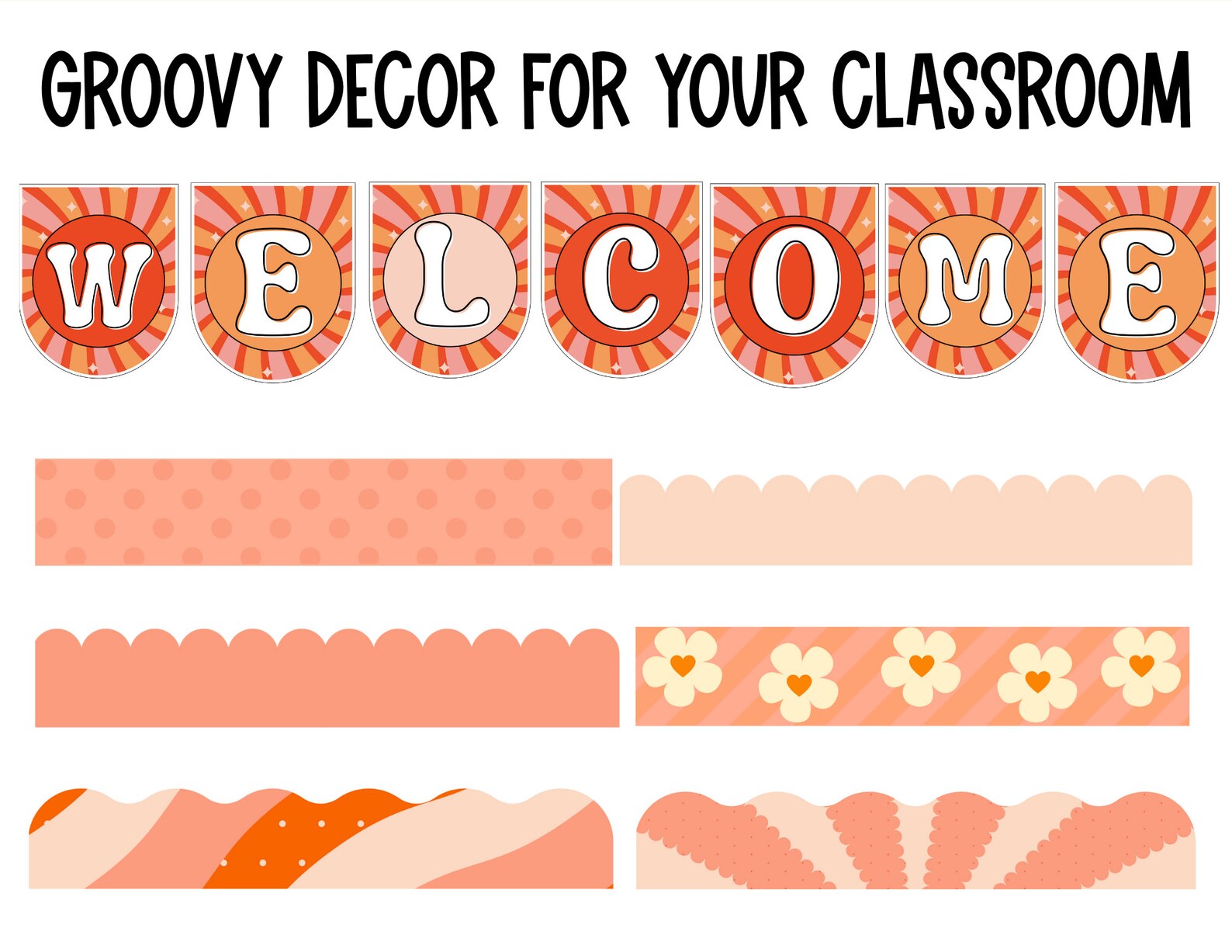 Retro Groovy Classroom Decor Bundle For Bulletin Board Etsy