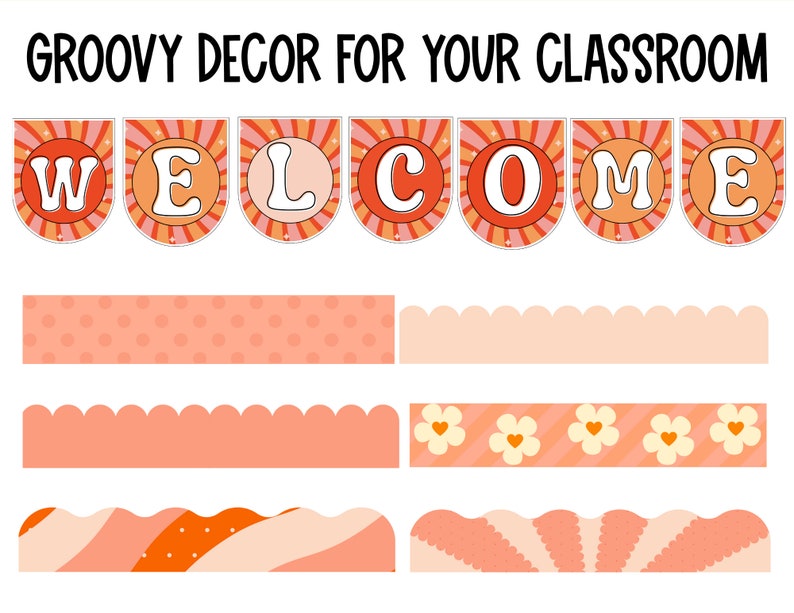 Retro Groovy Classroom Decor Bundle for Bulletin Board, Teacher ...