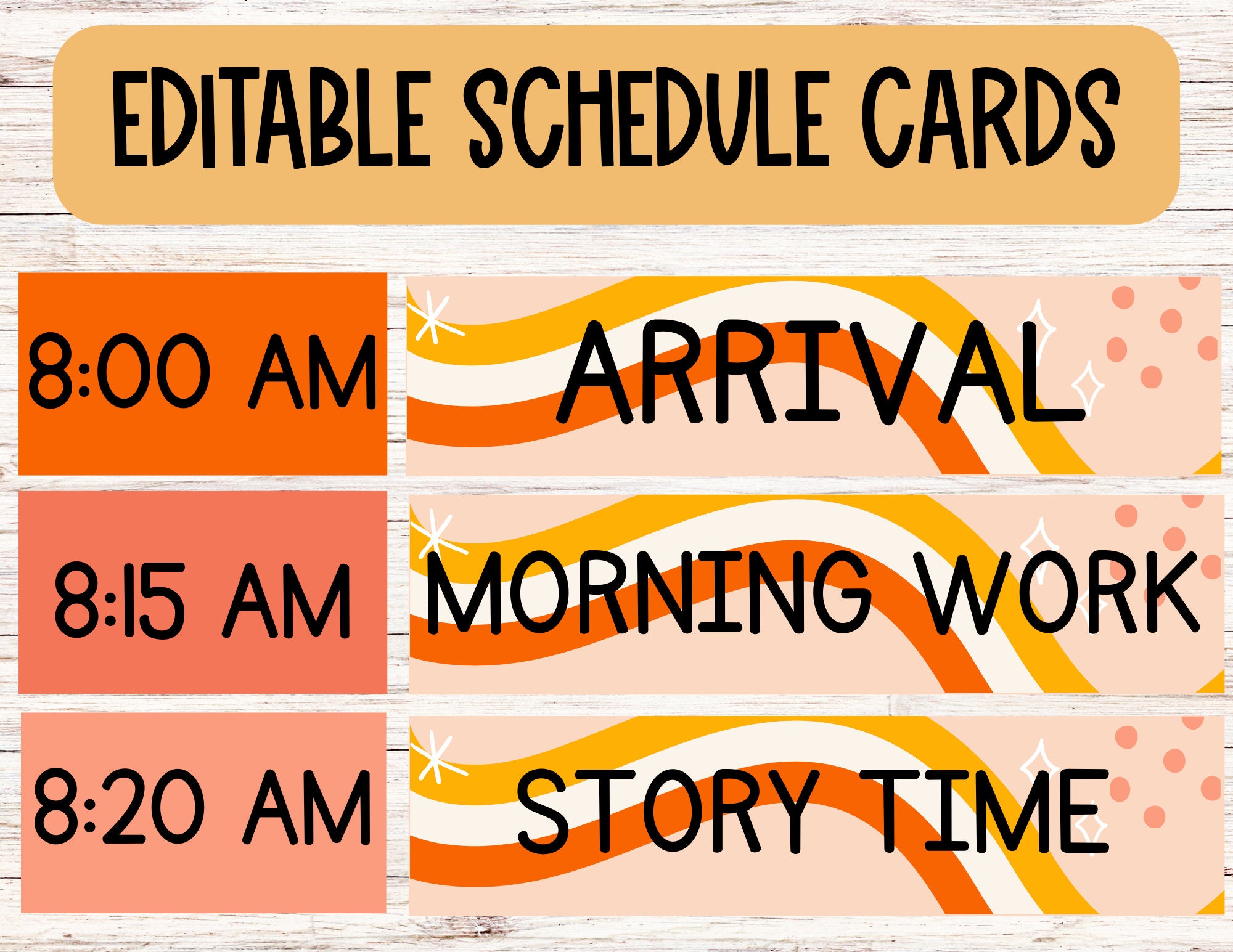Editable Schedule Cards for GROOVY RETRO Classroom Organization ...