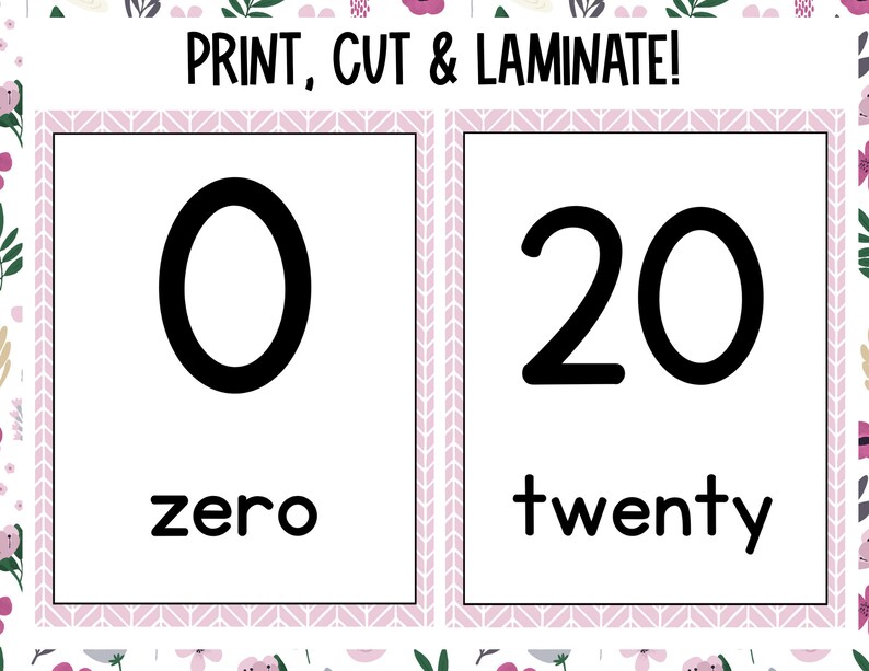 Number Posters 0-20 Floral Classroom Decor - Etsy