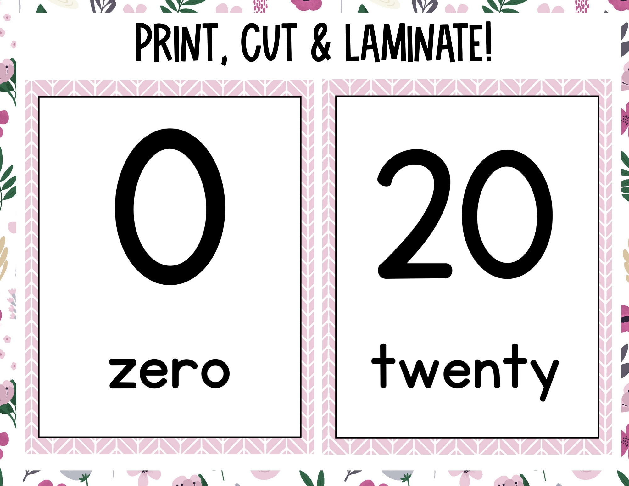 Number Posters 0-20 Floral Classroom Decor - Etsy