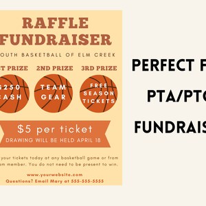 Basketball RAFFLE Fundraiser Editable Template for PTO and PTA. Flyer ...