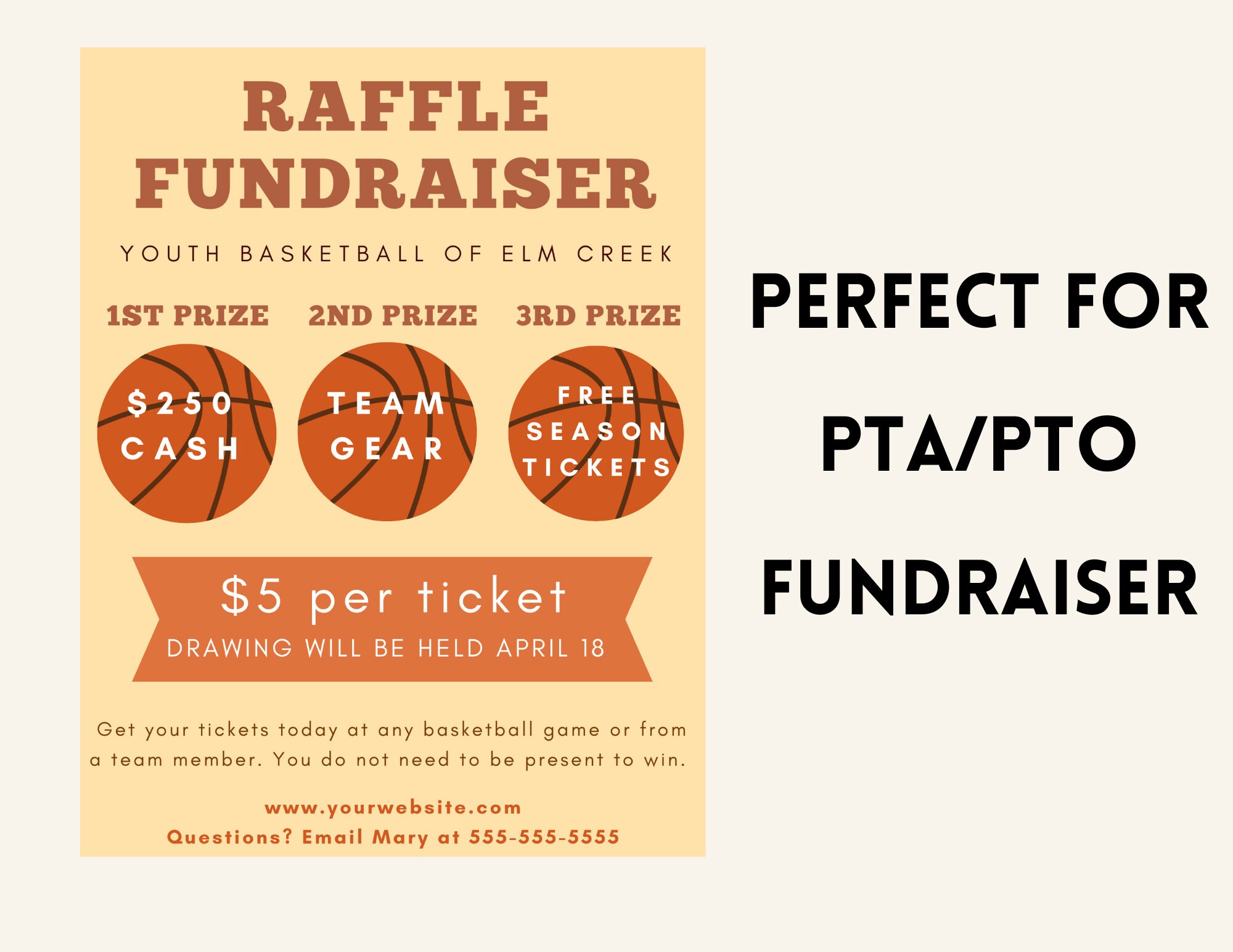 Basketball RAFFLE Fundraiser Editable Template for PTO and PTA. Flyer ...
