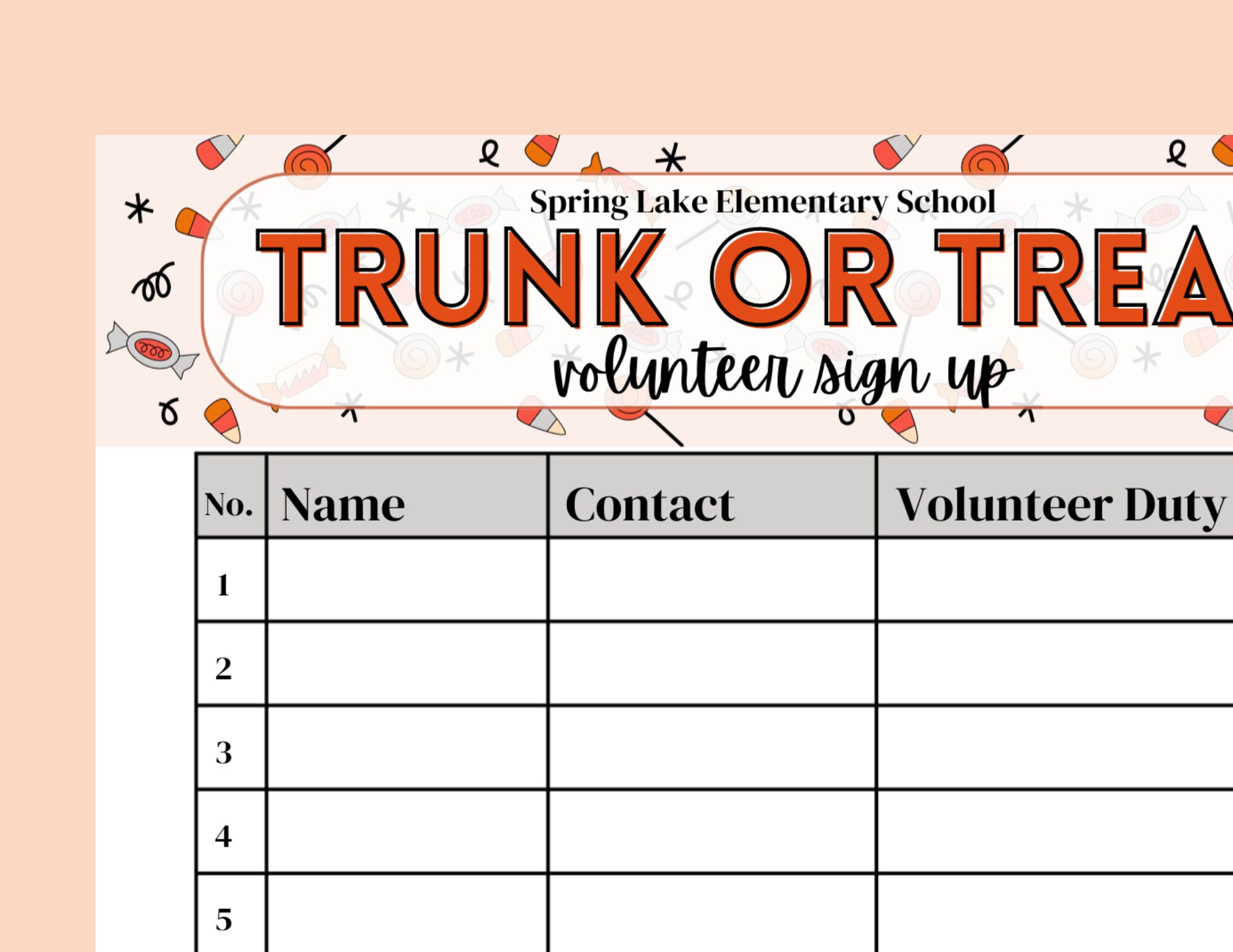 Halloween Trunk or Treat Volunteer Sign up Sheet |editable and ...