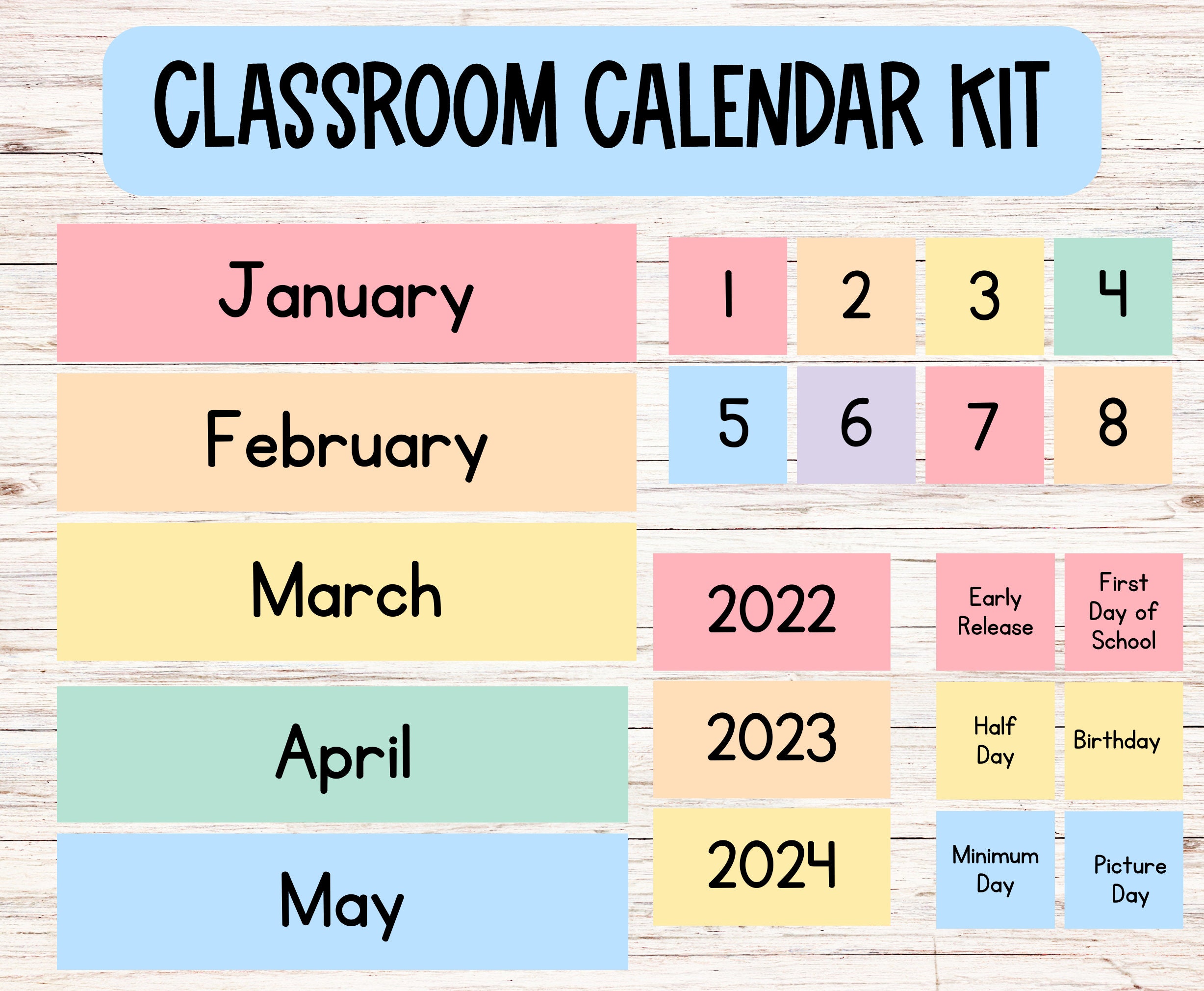 Rainbow Pastel Class Calendar Kit for Classroom Organization, Bulletin ...