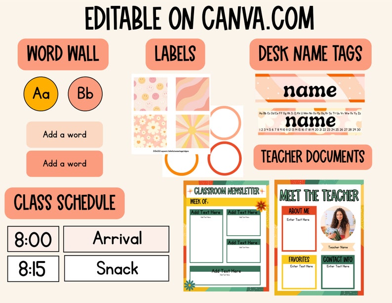 Retro Groovy Classroom Decor Bundle For Bulletin Board Etsy Canada