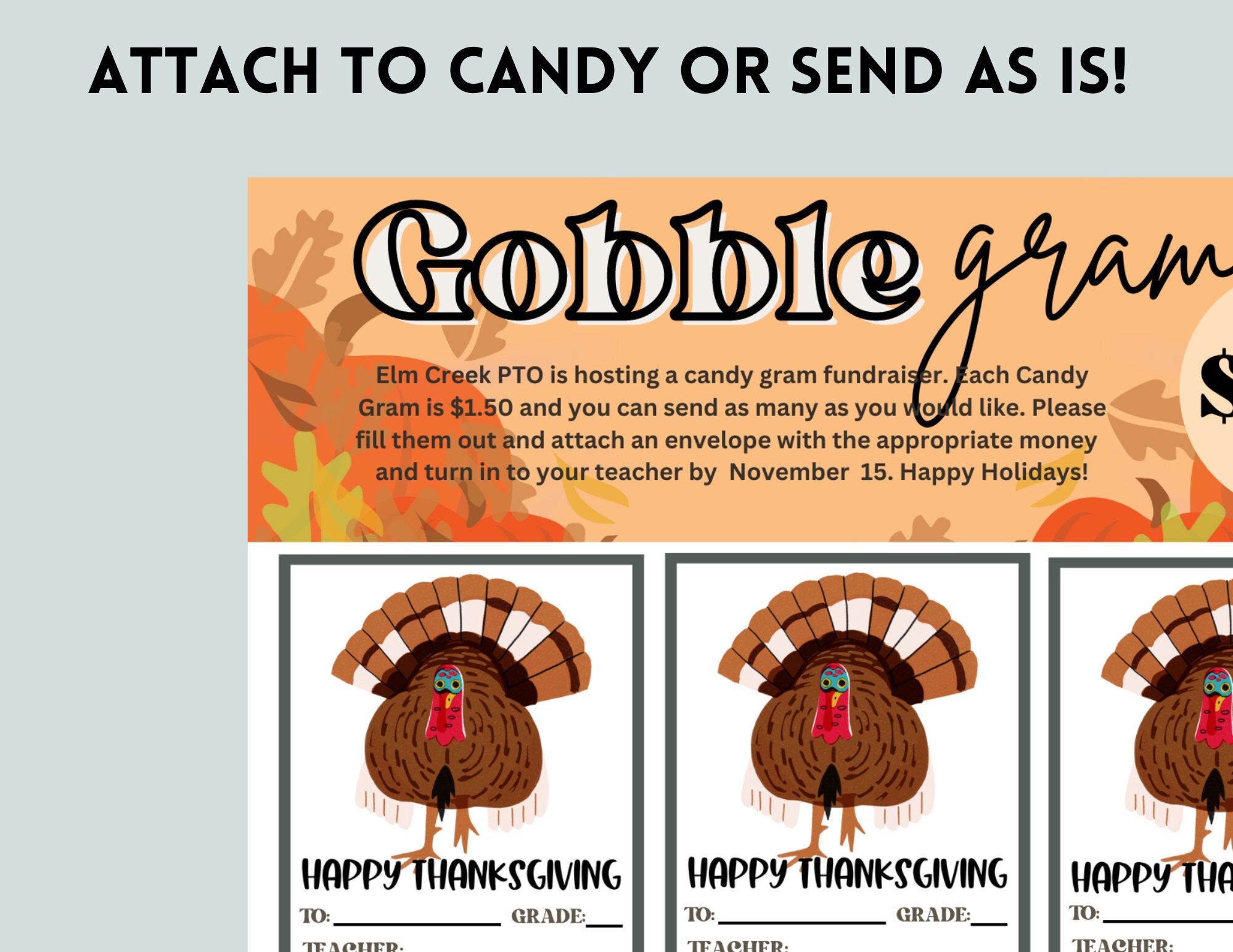 Gobble Gram for School Fundraiser or PTO/PTA Event. Printable Fall ...
