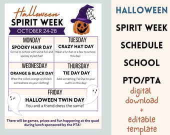 Halloween Spirit Week Template - Etsy