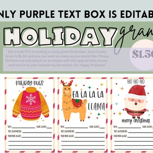 Candy Gram for Christmas Fundraiser for PTO/PTA School Event | Editable ...