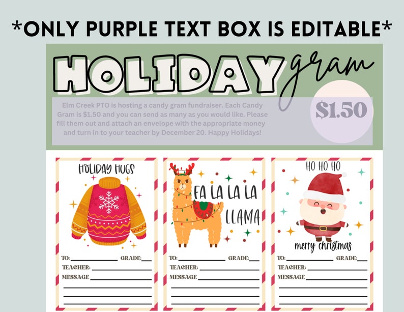 Candy Gram for Christmas Fundraiser for PTO/PTA School Event Editable ...