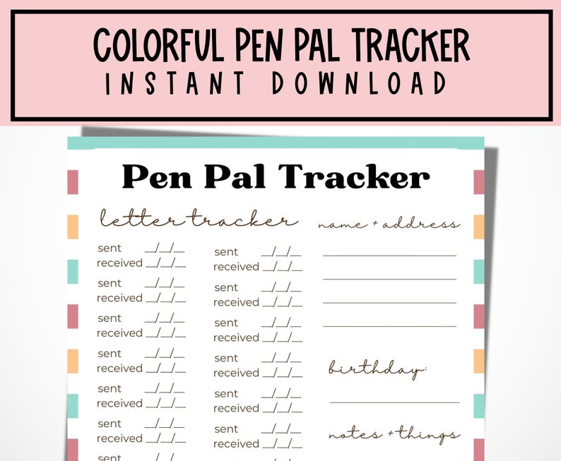 Printable Pen Pal Letter Tracker for Snail Mail - Etsy