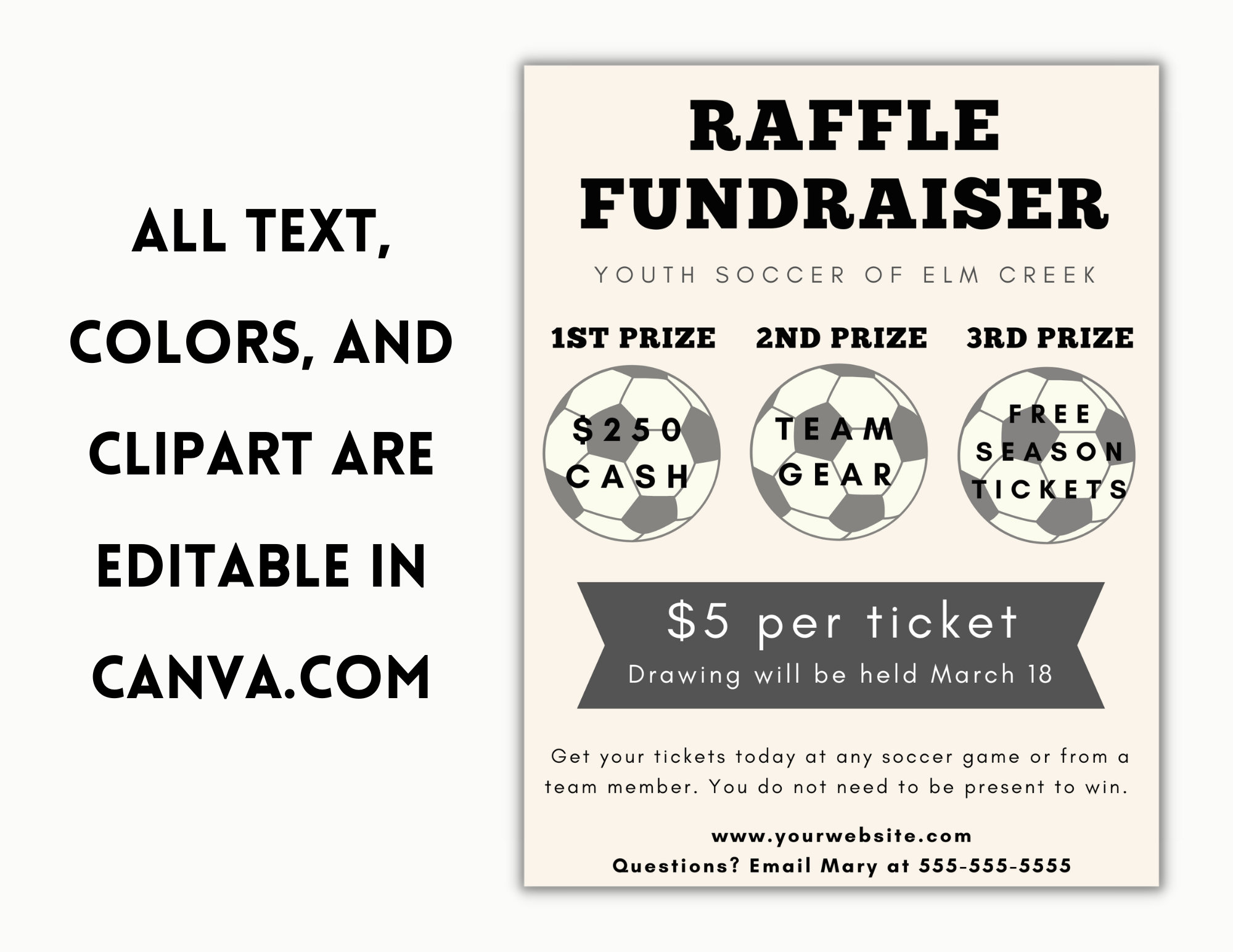 Soccer RAFFLE Fundraiser Editable Template for PTO and PTA. Flyer for ...