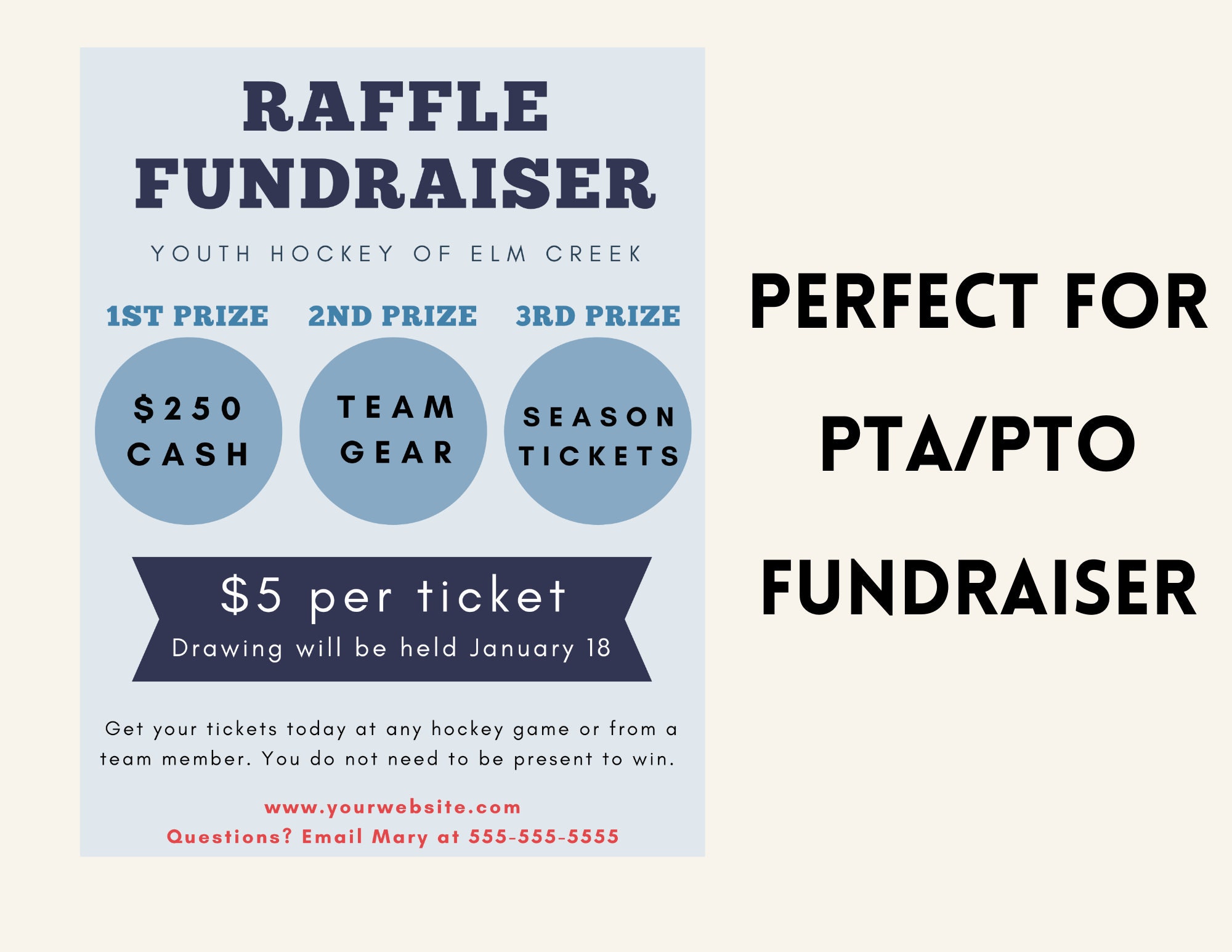 RAFFLE Fundraiser Editable Template for PTO and PTA. Flyer for Youth ...