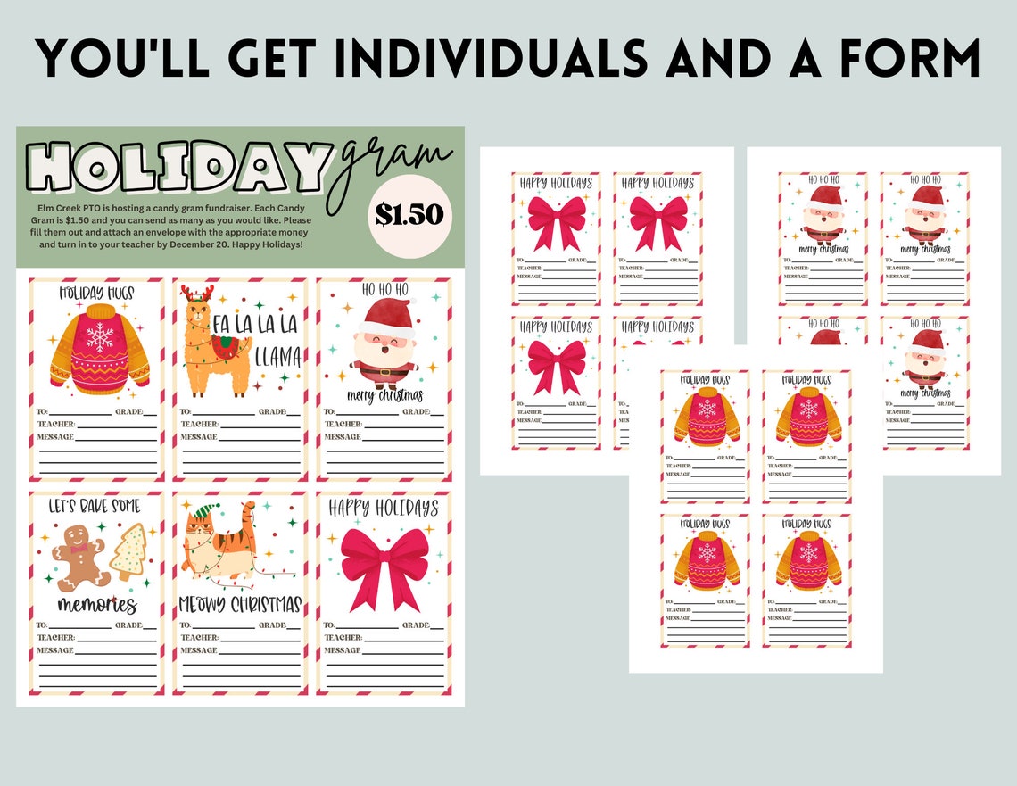 Candy Gram for Christmas Fundraiser for PTO/PTA School Event Editable ...