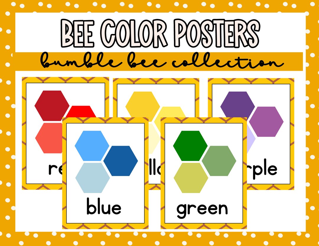 Color Posters for Classroom Bee Theme Decor and Three Part Cards for ...