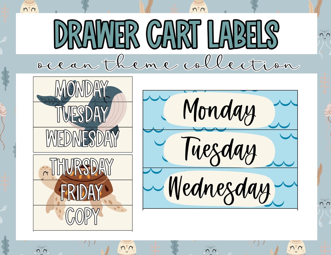 10 Drawer Cart Labels or Trolly Cart - Ocean Theme - Teacher Resource ...