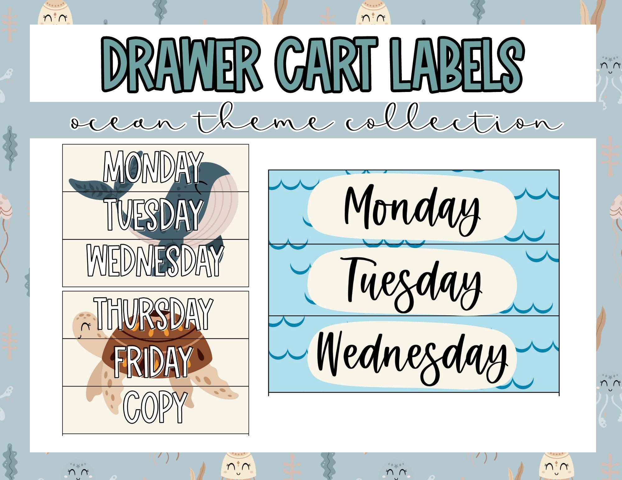 10 Drawer Cart Labels or Trolly Cart - Ocean Theme - Teacher Resource ...