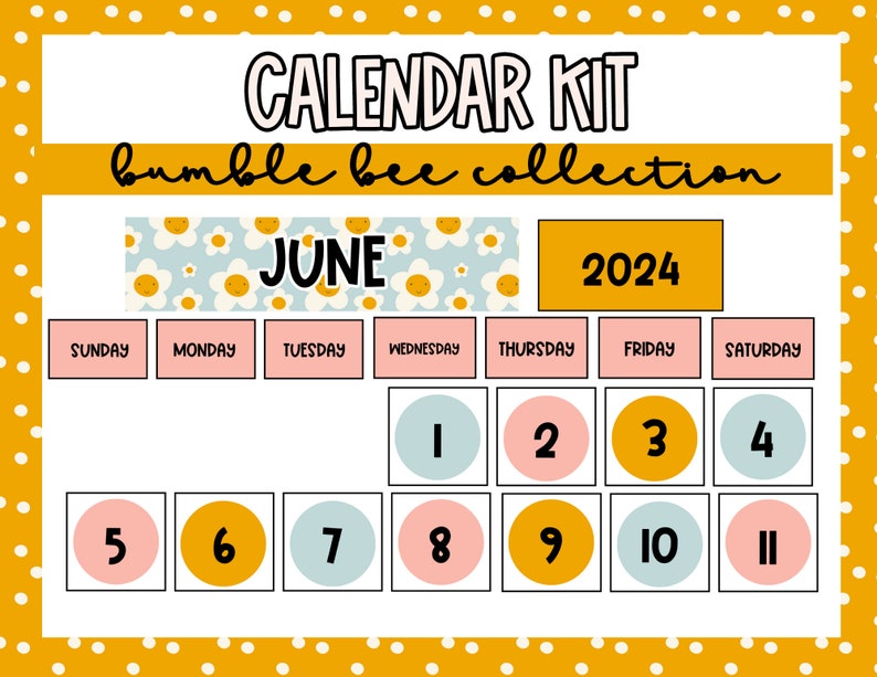 Printable Calendar Kit for Classroom With a Bumble Bee Theme - Etsy