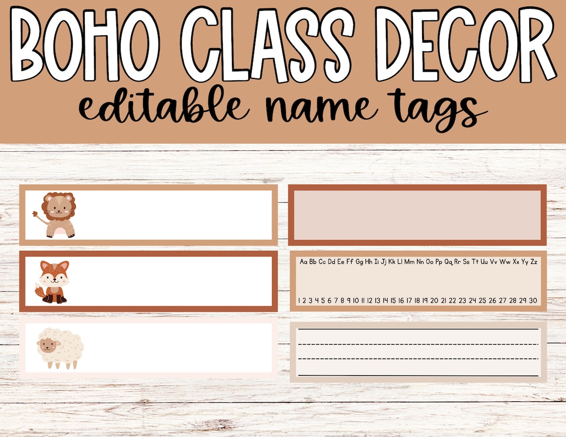Neutral BOHO Desk Name Tags and Labels for Classroom Decor | Editable ...