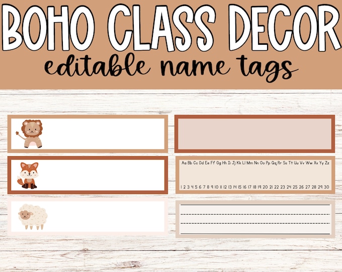 Editable Classroom Labels | Canva Template | Boho Classroom | Rectangle ...