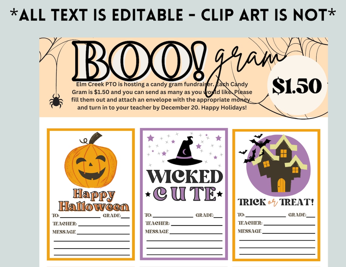 Halloween Boo Gram Candy Gram Fundraiser for PTO/PTA School Event ...