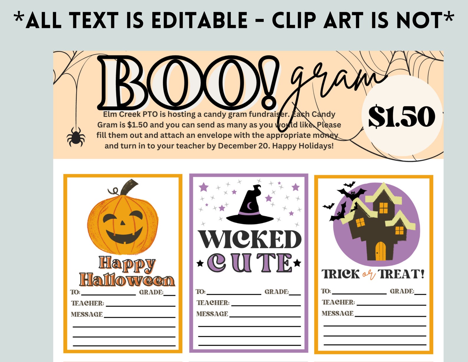 Halloween Boo Gram Candy Gram Fundraiser for PTO/PTA School Event ...