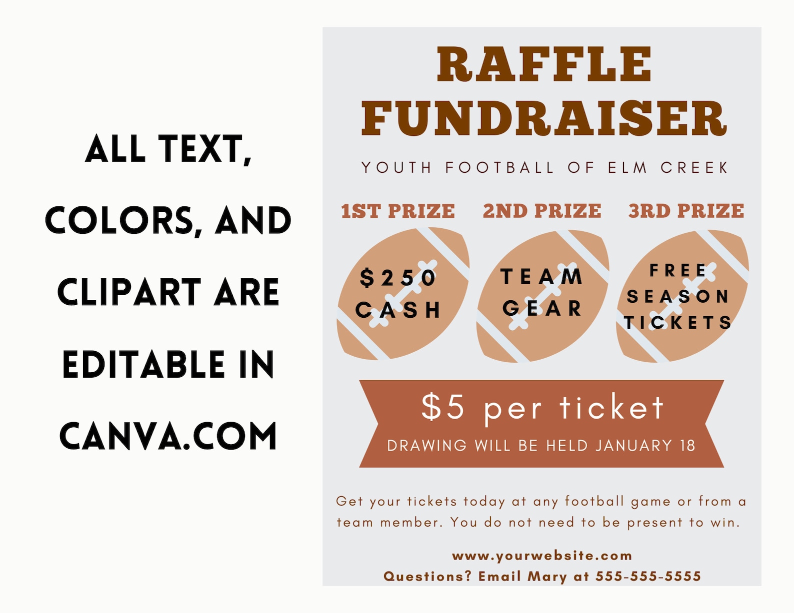 Football RAFFLE Fundraiser Editable Template for PTO and PTA. Flyer for ...