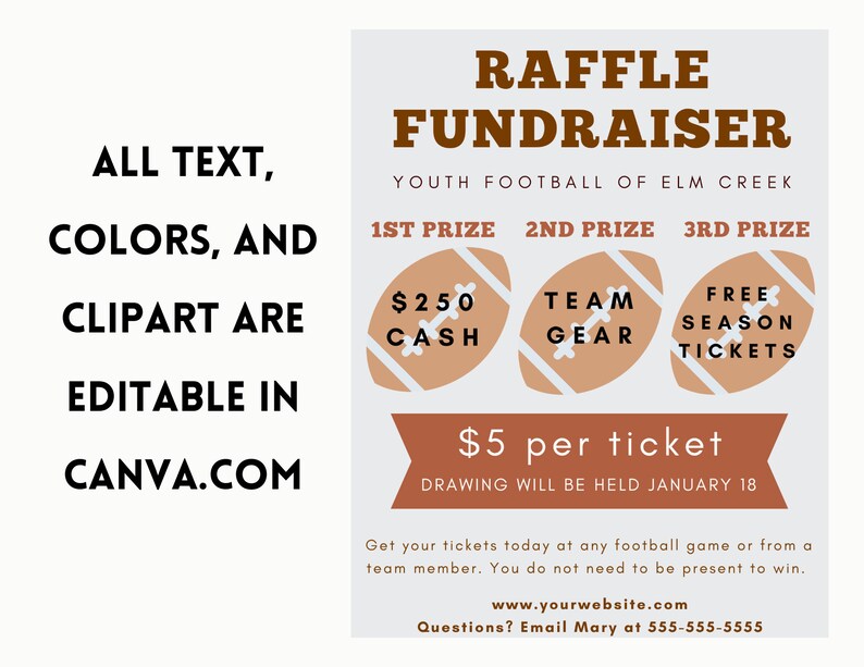 Football RAFFLE Fundraiser Editable Template for PTO and PTA. Flyer for ...
