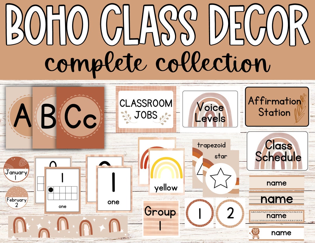Neutral BOHO Classroom Decor Bundle for Bulletin Board, Teacher ...