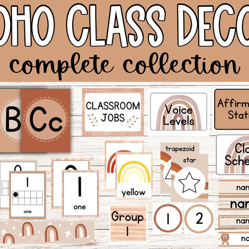 Neutral BOHO Classroom Decor Bundle for Bulletin Board - Etsy