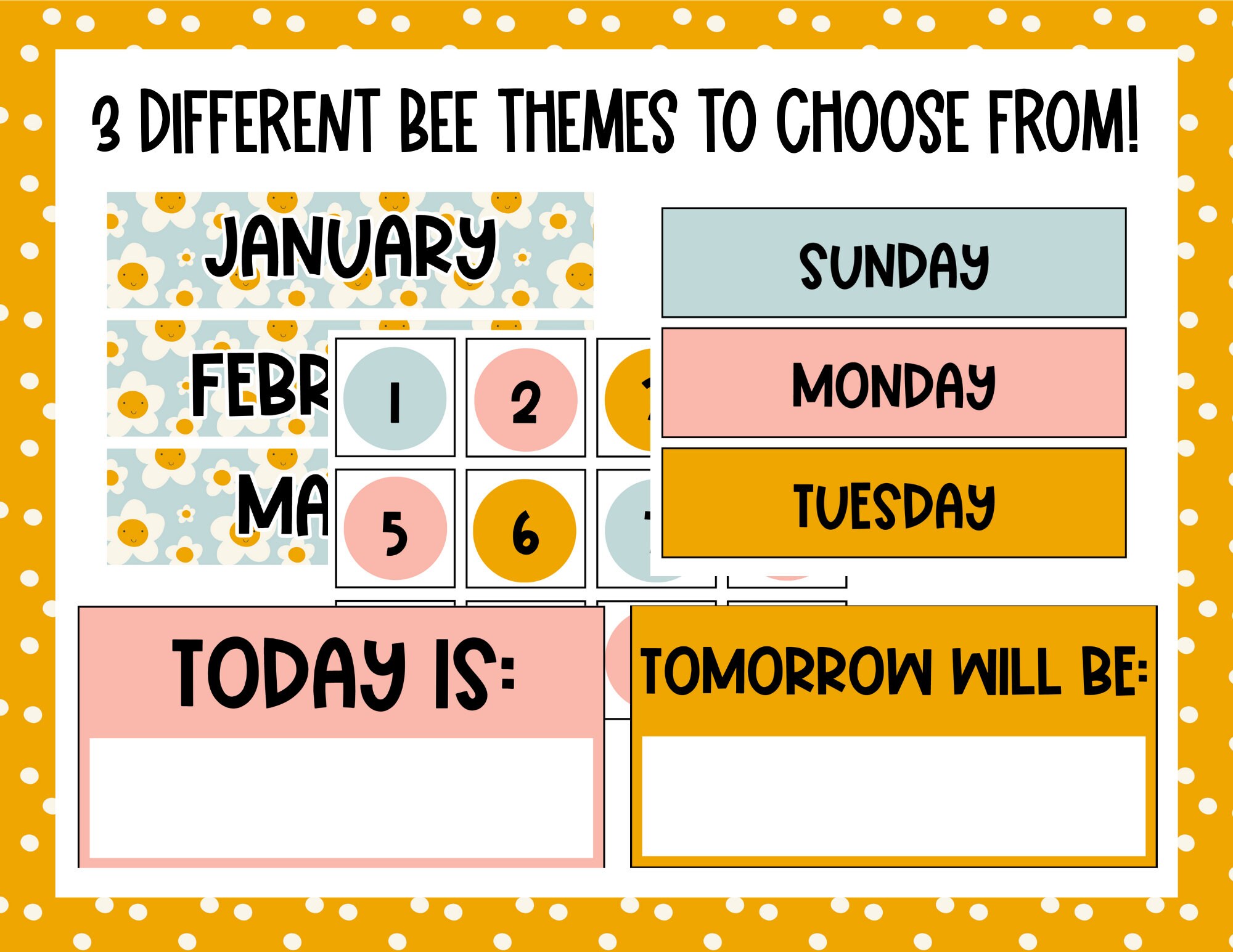 Printable Calendar Kit for Classroom With a Bumble Bee Theme - Etsy