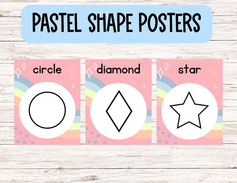 Pastel Rainbow Classroom Theme Shape Posters - Etsy