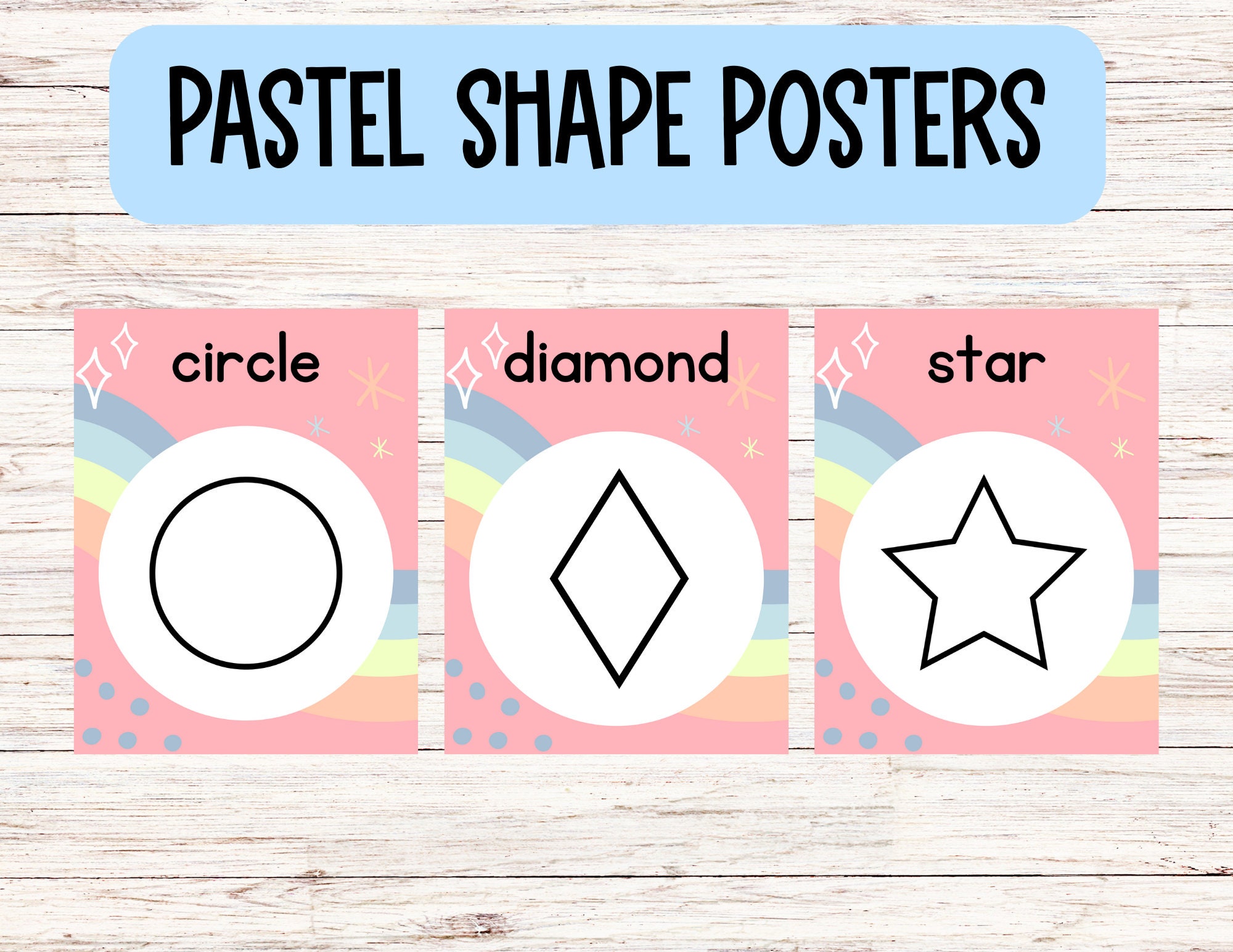 Pastel Rainbow Classroom Theme Shape Posters - Etsy
