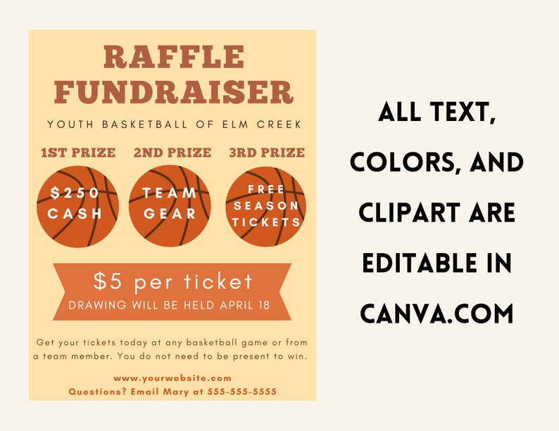 Basketball RAFFLE Fundraiser Editable Template for PTO and PTA. Flyer ...