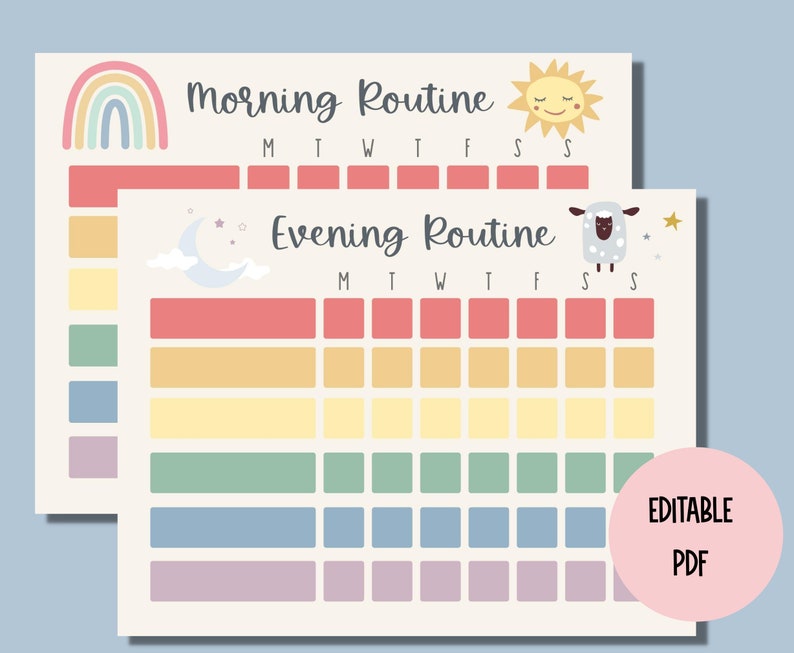 Morning and Evening Routine Checklist for Kids - Etsy