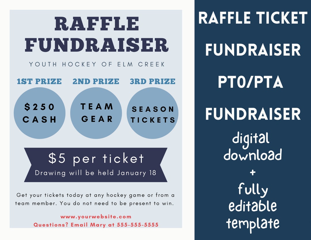 RAFFLE Fundraiser Editable Template for PTO and PTA. Flyer for Youth ...