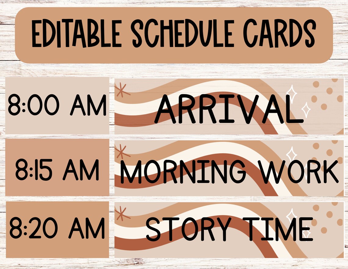 Editable Schedule Cards for BOHO Classroom Organization, Bulletin Board ...