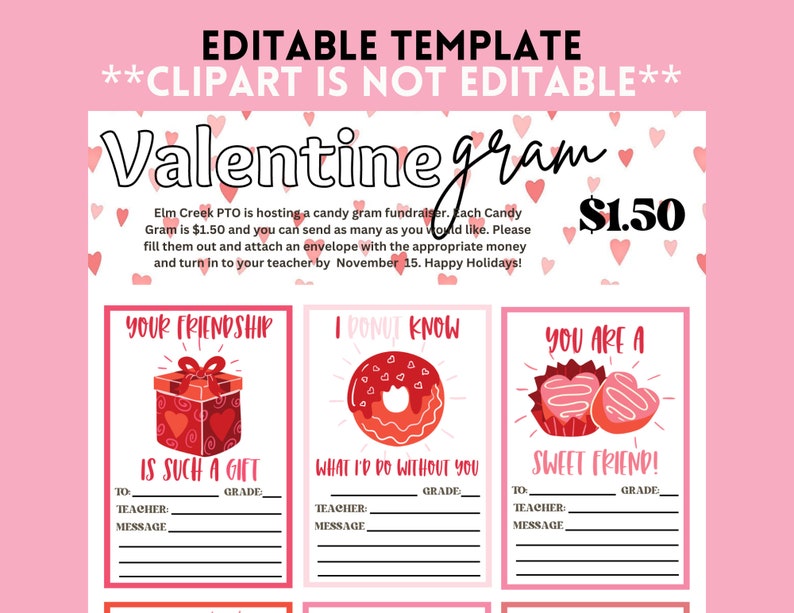 Valentine's Day and Friendship Candy Grams for PTO/PTA School Event ...