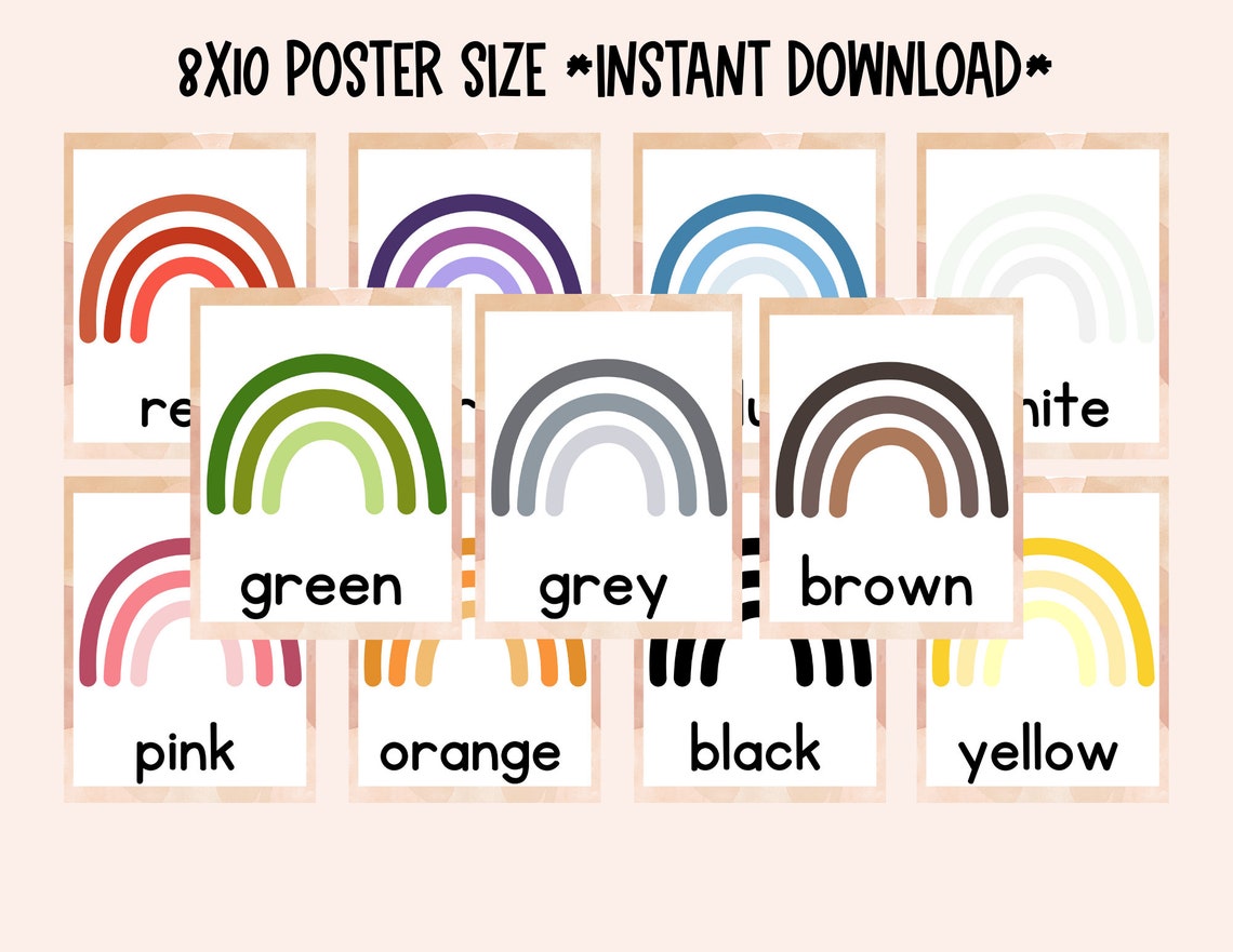 Printable BOHO Rainbow Colors Neutral Theme Classroom. Bulletin Board ...